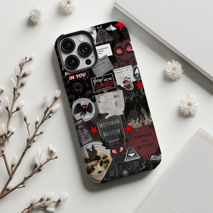 Mothman Cryptidcore Folklore Phone Case, Creepy Monster Urban Legend, with iPhone 17 16 15 14 13 ...