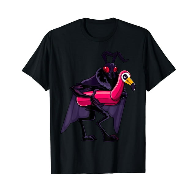 Mothman Pool Party Pink Float Flamingo Funny Cryptid Monster Black T ...