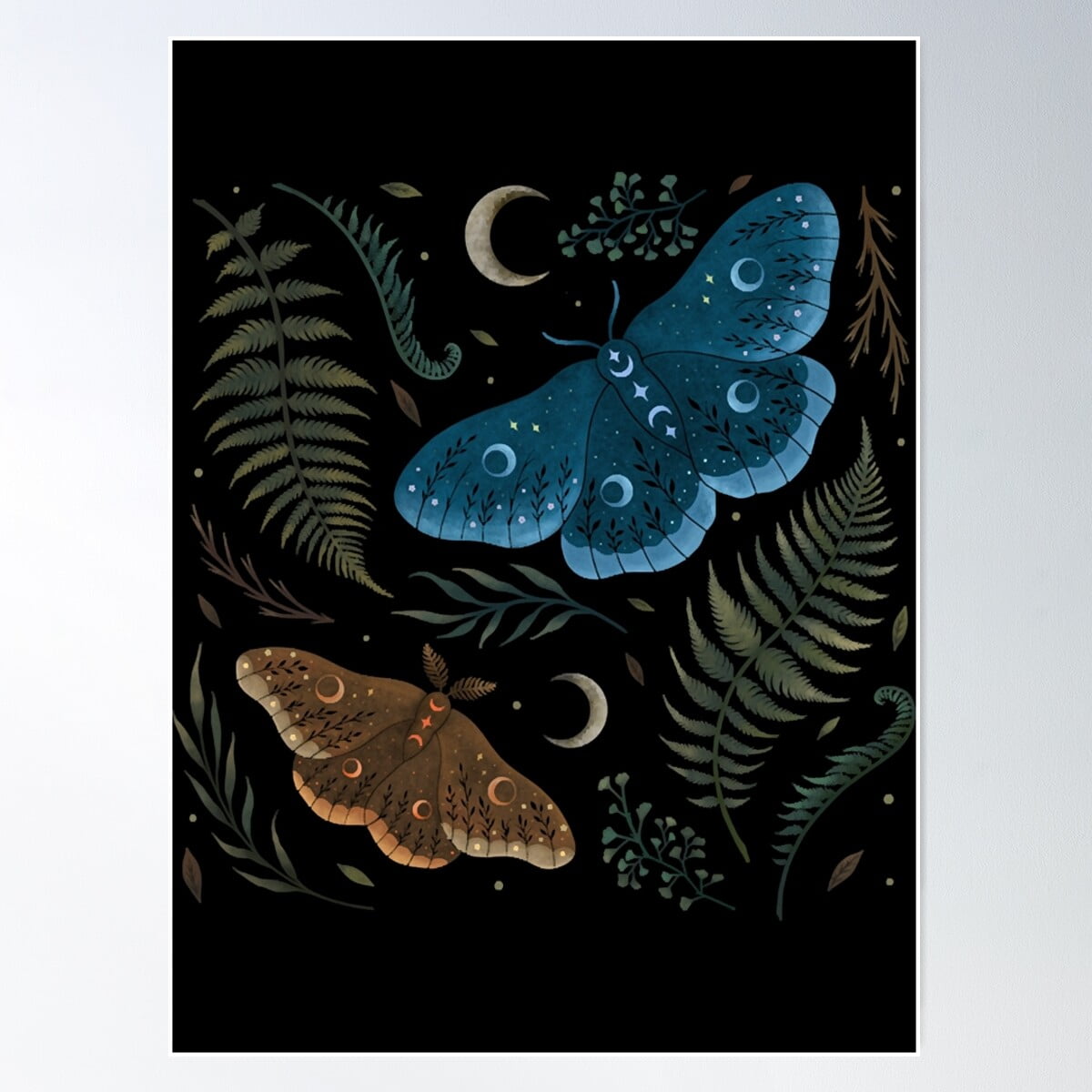 Moths And Ferns Poster Wall Art, Modern Wall Decor For Living Room ...