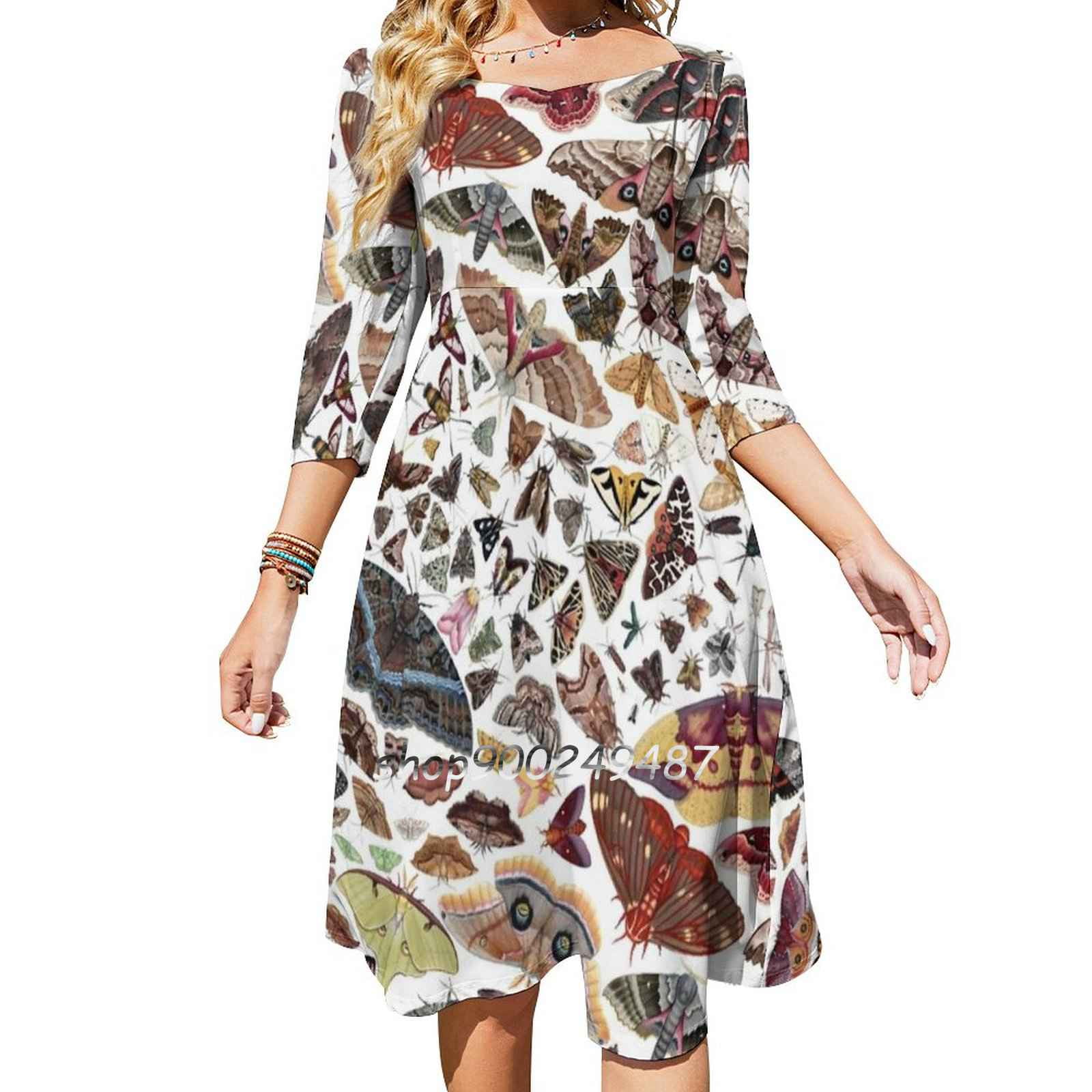 Moths Of North America Pattern Square Neck Dress New Plus Size Elegant Women Waist Tight Dress