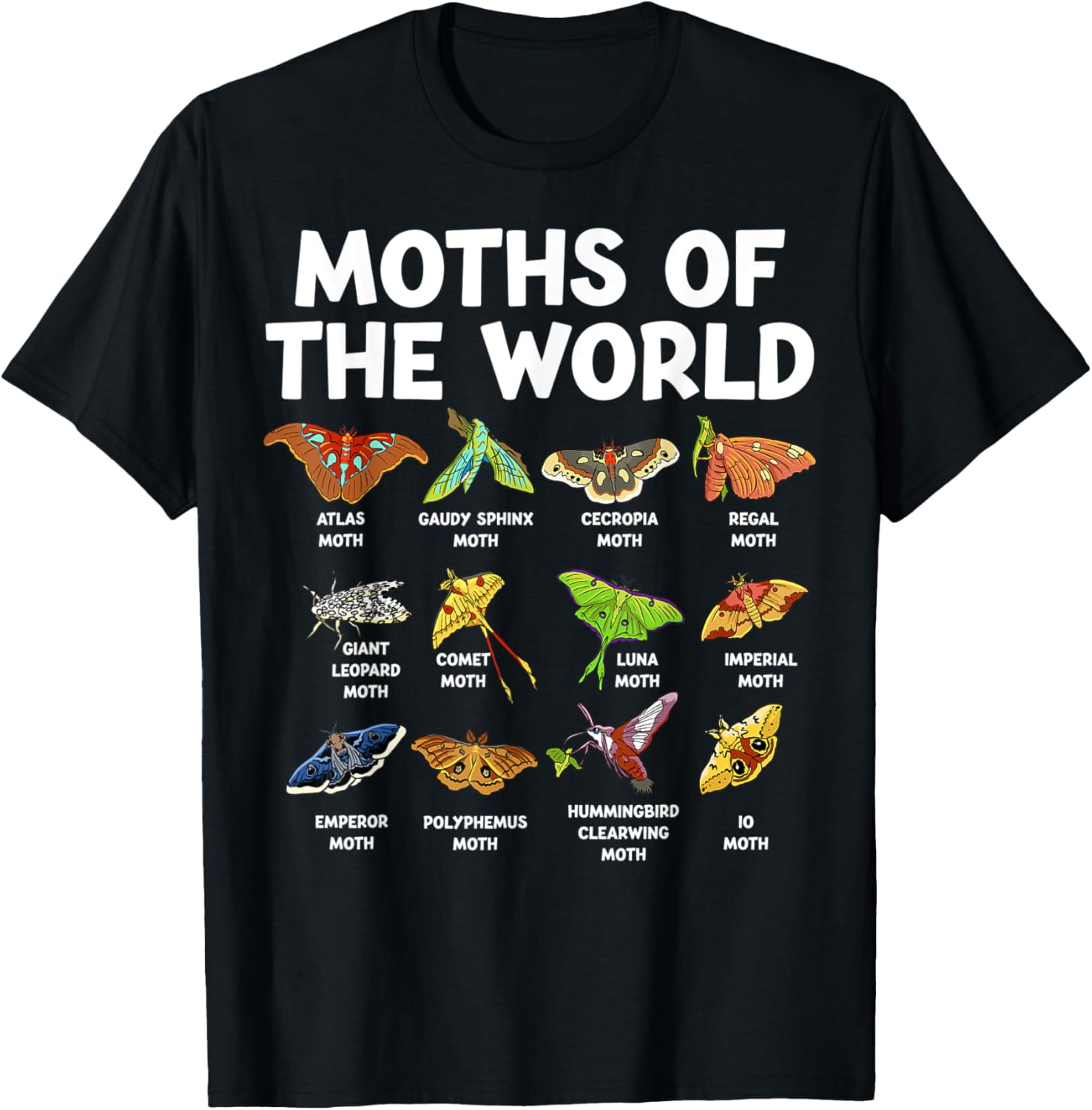 Moths Of The World Kawaii Types Of Moths Funny Insect T-Shirt - Walmart.com
