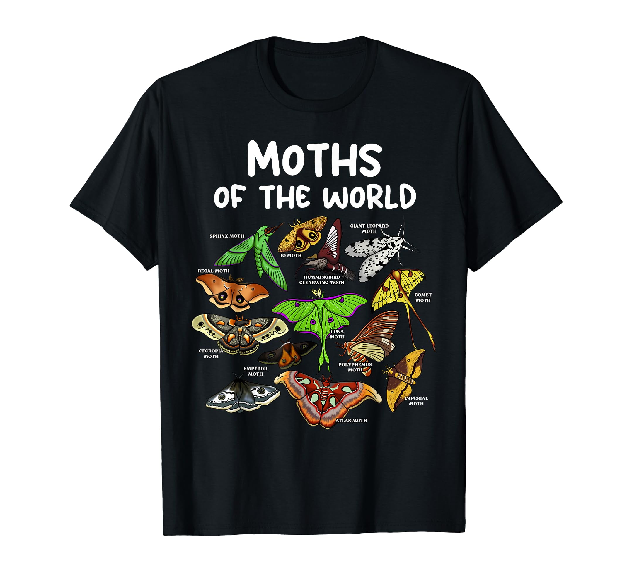 Moths Of the World Types of Moth Lover Insect Entomology T-Shirt ...