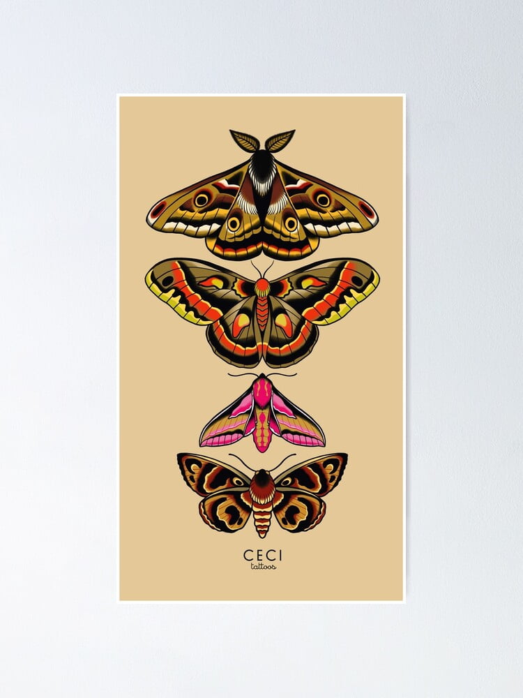 Moths Tattoo Flash Canvas Poster Decor Landscape Office Room Decor Gift ...