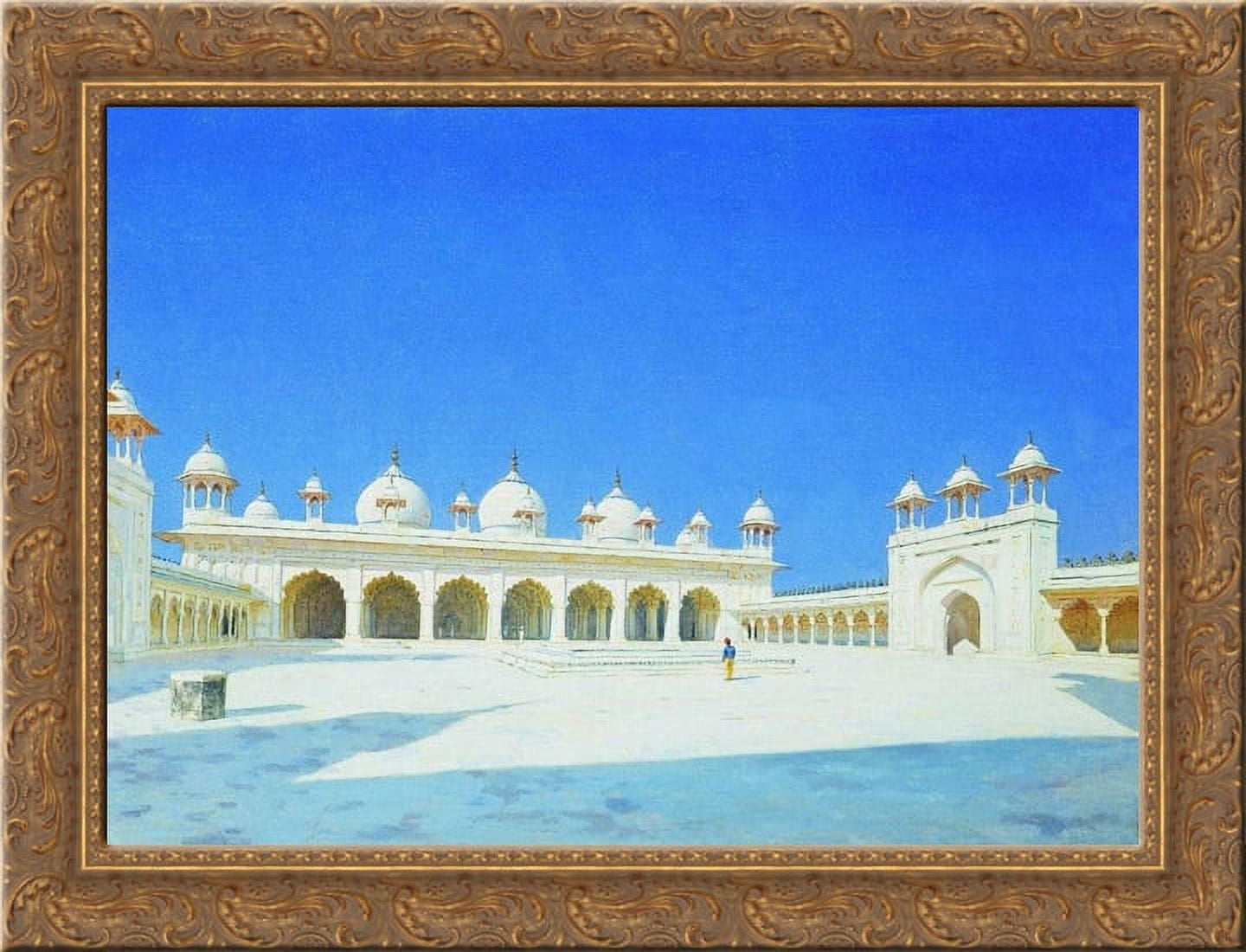 Moti Masjid (Pearl Mosque), Agra 24x18 Gold Ornate Wood Framed Canvas ...