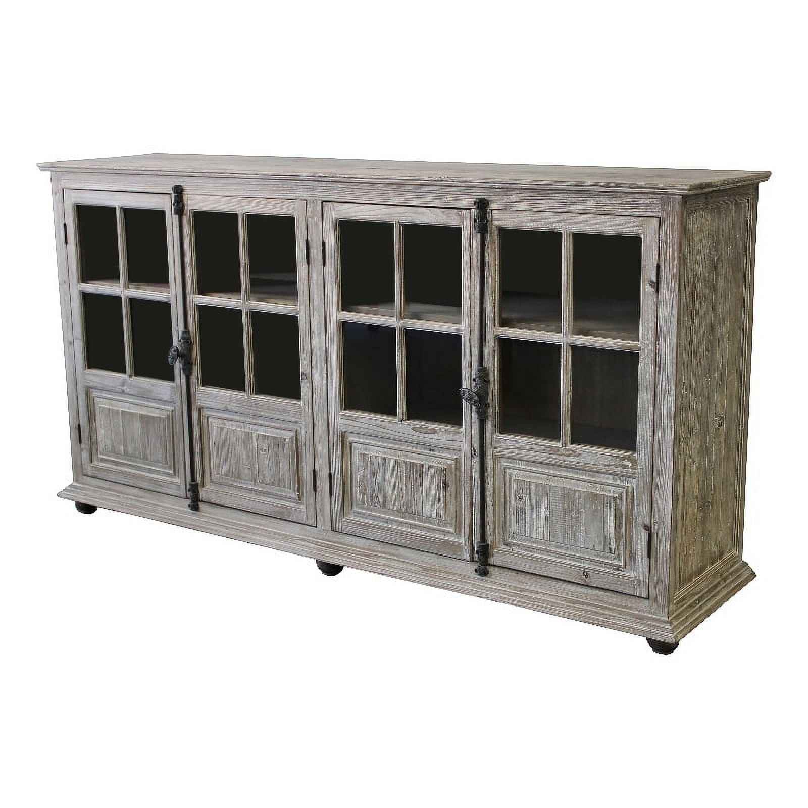 Moti Syracuse 83" 4-Door Glazed Farmhouse Solid Wood Cabinet in Gray ...