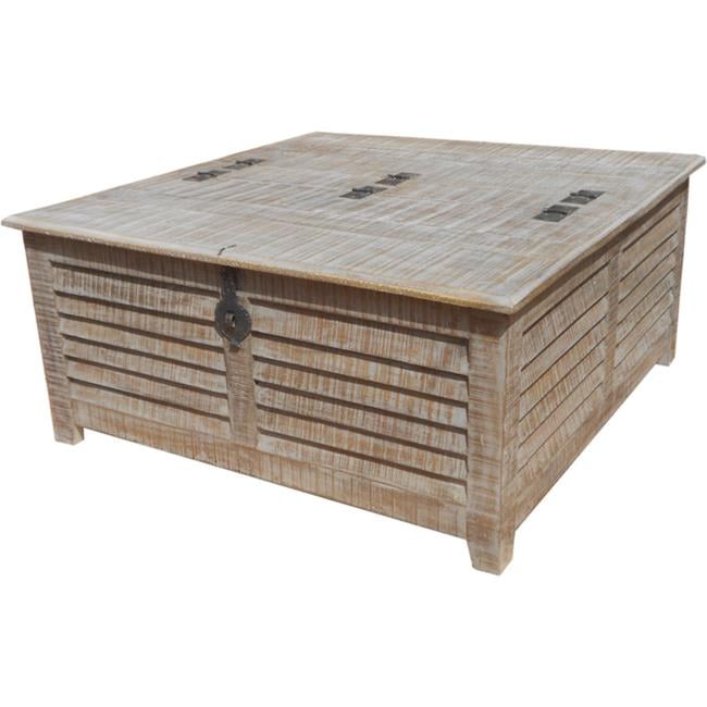 Moti Troy 40" Square Solid Wood Box Cocktail Table with Storage in Gray ...