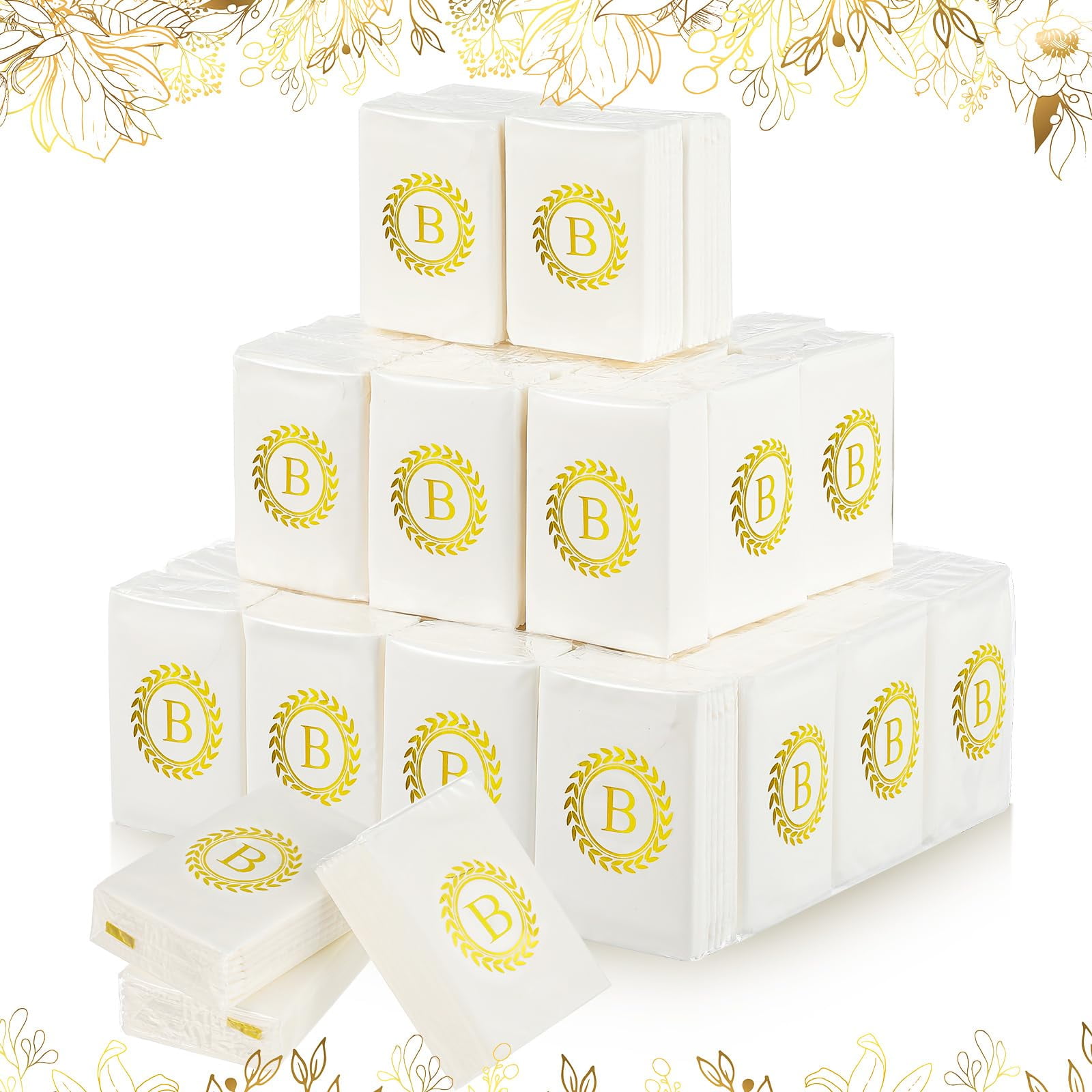 MotiMind 100 Pack Monogrammed STF9 Pocket Tissues Packs Gold Facial ...