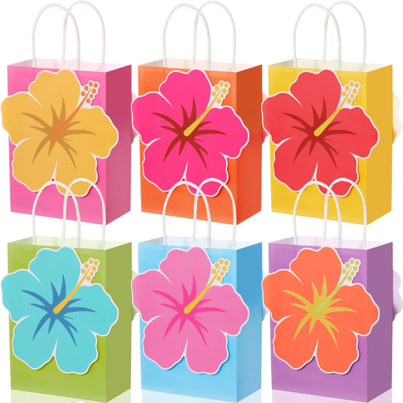 MotiMind 24 Pcs Hibiscus JKF25 Party Gift Bags Hawaiian Themed Paper ...
