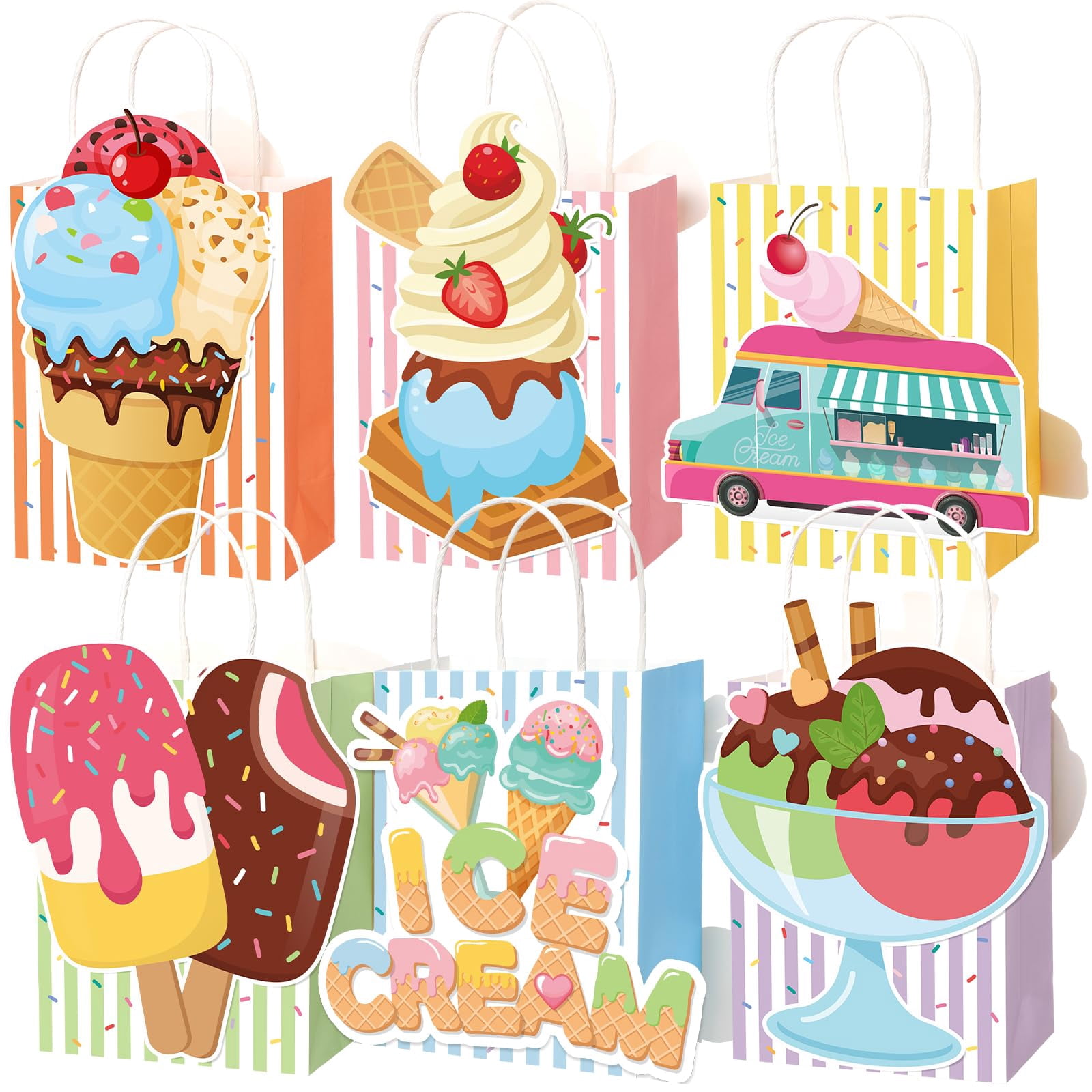 MotiMind 24 Pcs Ice Cream Party Favor Bags with Handles Summer ...
