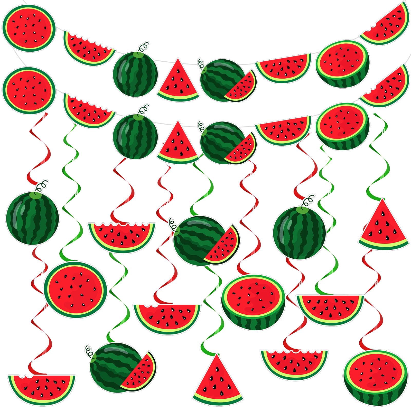 MotiMind 34 Pcs Summer SSF20 Party Decorations Hanging Swirl Decorations Pre Strung Banner Fruit ...