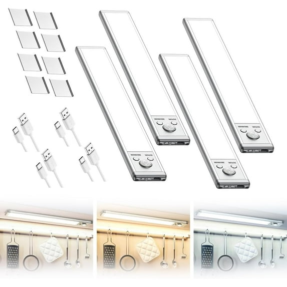 Motion Light, USB-C Rechargeable Under Cabinet Lighting Wireless 3 ...