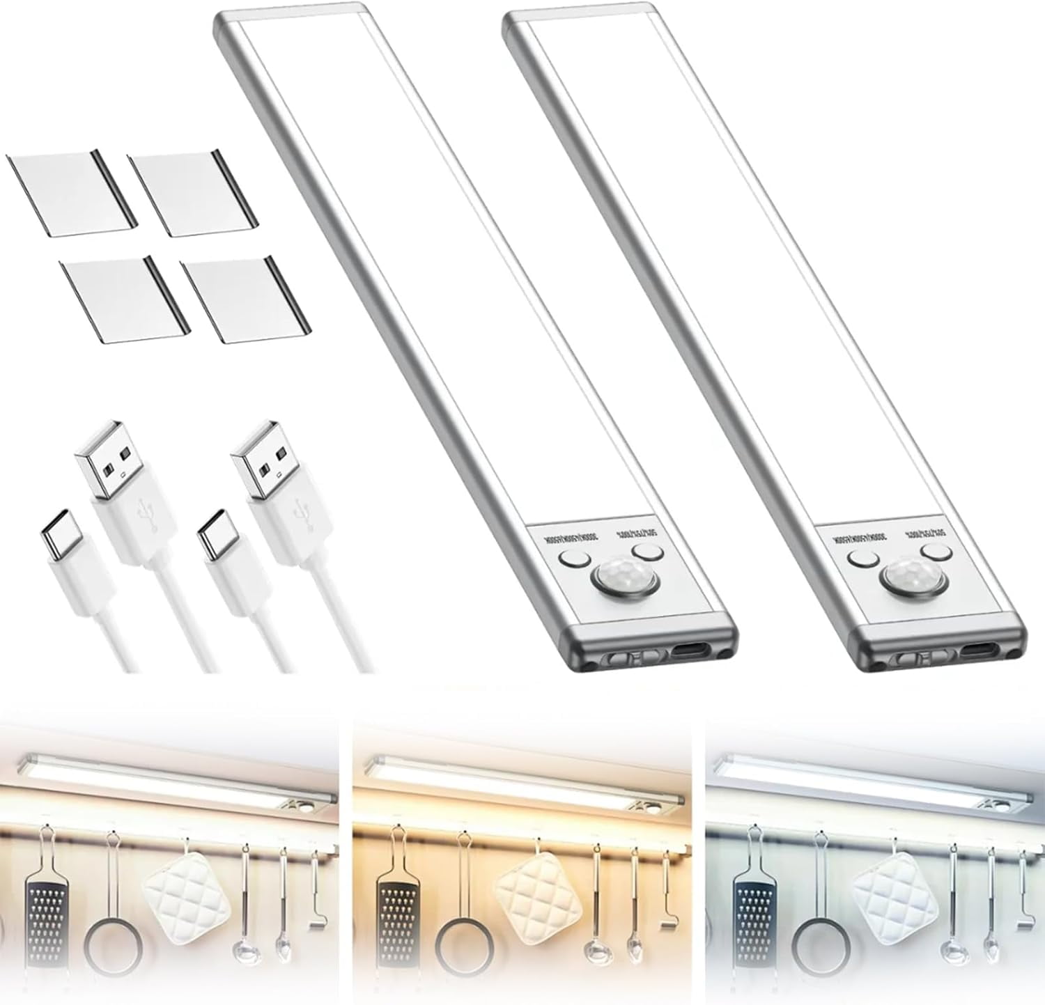 Motion Light, USB-C Rechargeable Under Cabinet Lighting Wireless 3 ...