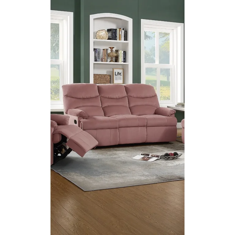Motion Manual 3 Seater Sofa Reclining Couch Soft Velvet Blush Pink 1PC Recliner Sofa Living Room