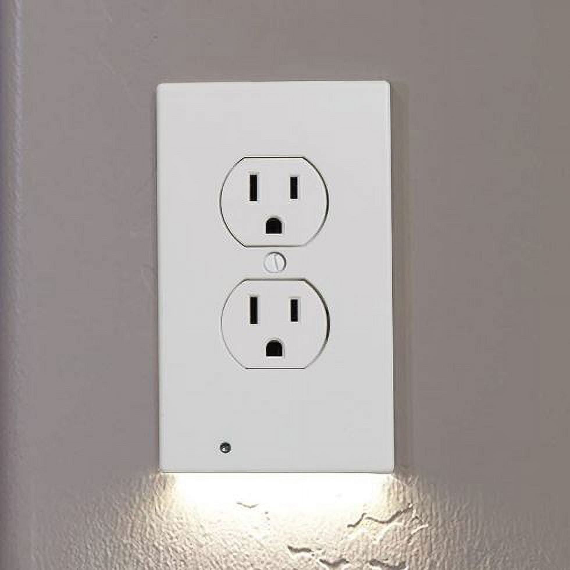 White Duplex LED Night Light with Built-In Sensor - Electrical Outlet ...