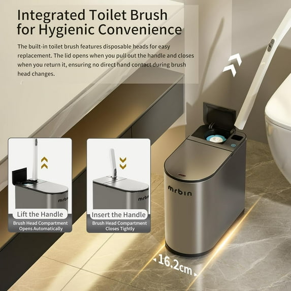 Motion Sensor Bathroom Trash Can and Disposable Toilet Brush Holder Set ...