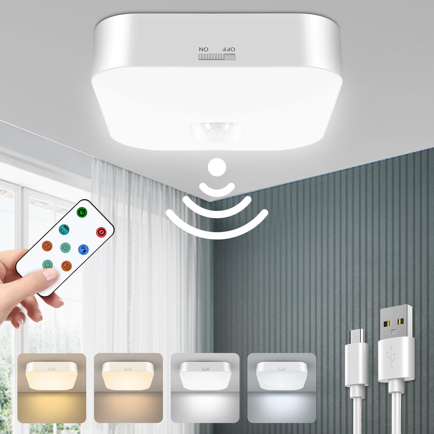 Motion Sensor Ceiling Light Indoor with Remote, Operated Sensor Light ...