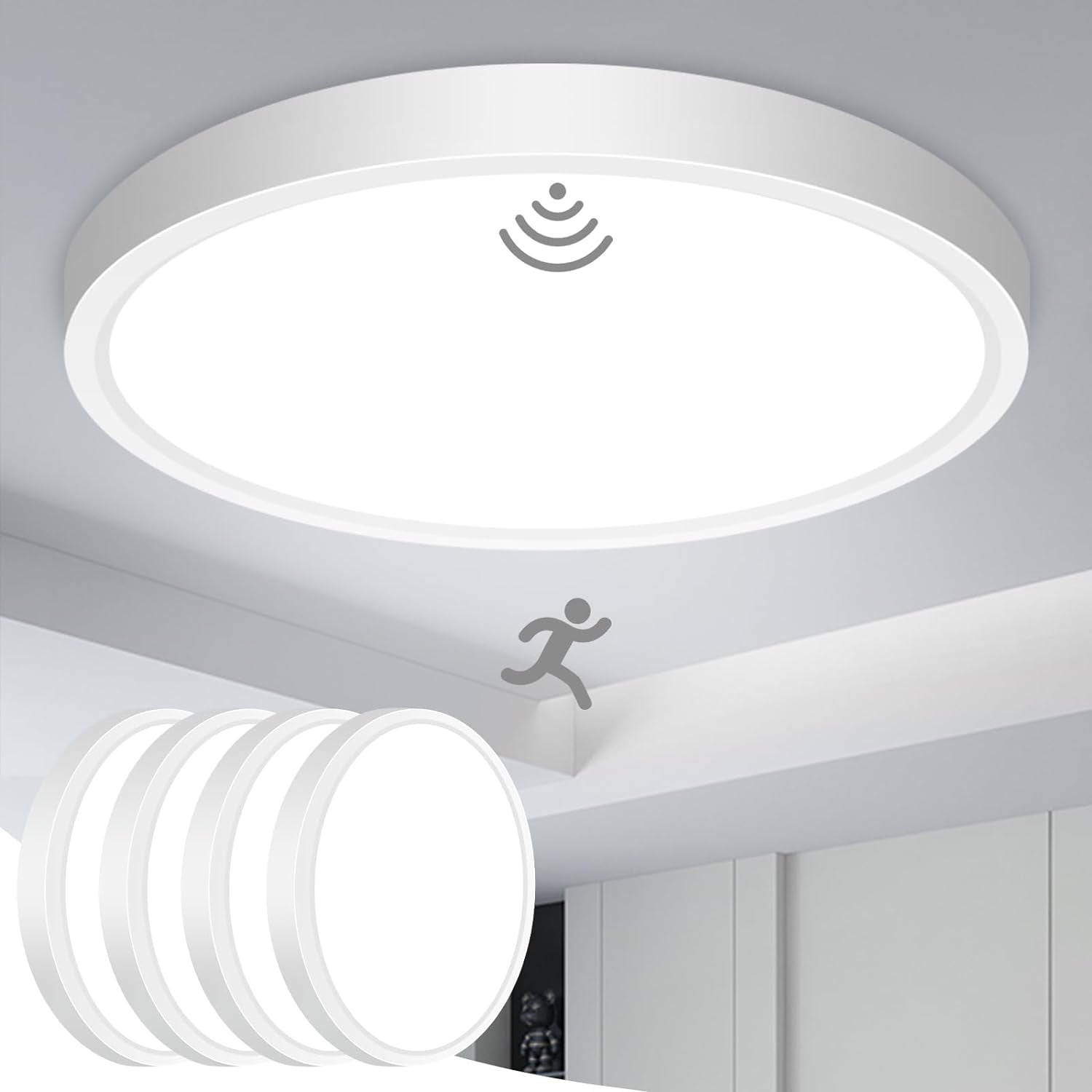 Motion Sensor Ceiling Light Wired, 7 Inch 5000K Closet Lights Motion ...