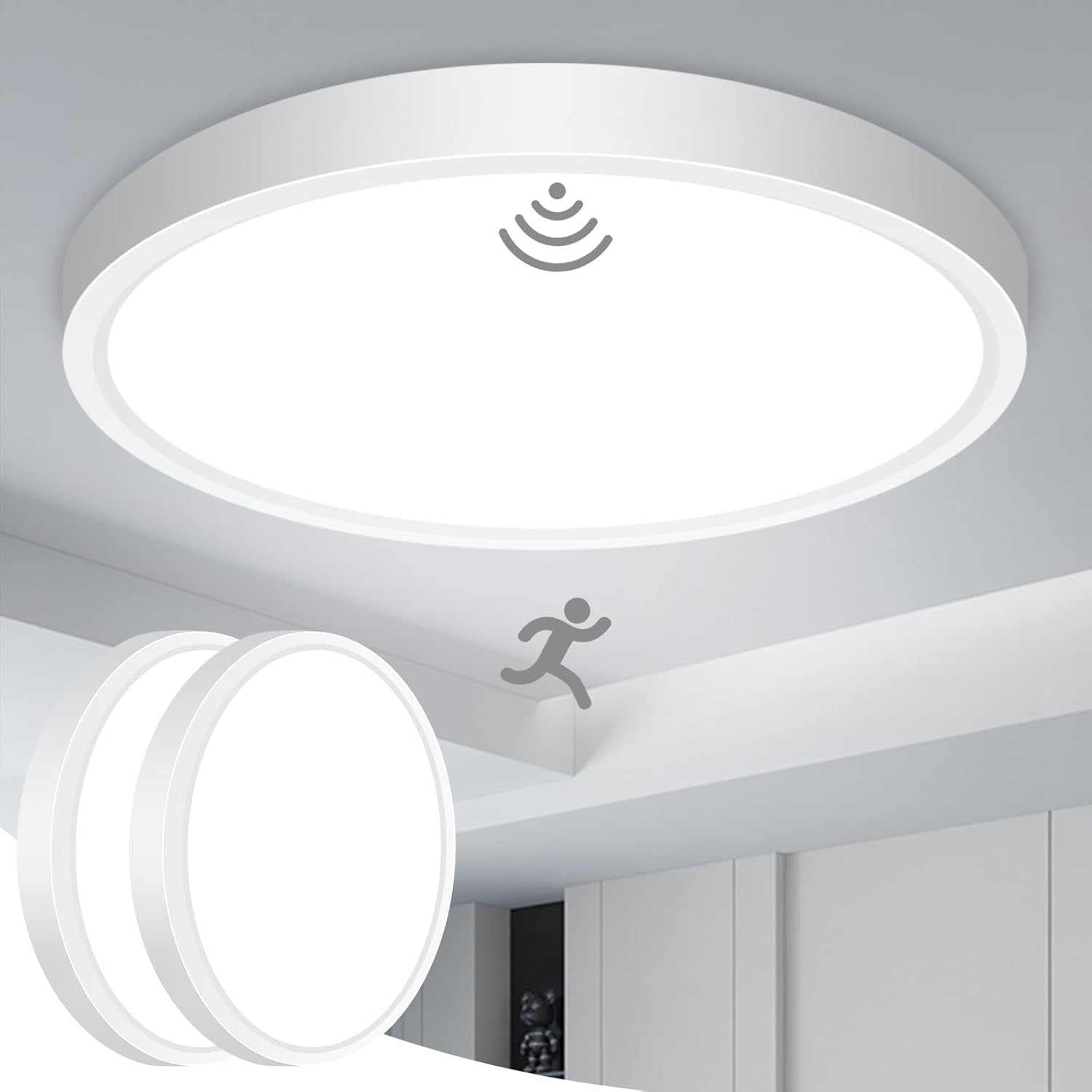 Motion Sensor Ceiling Light Wired, 7 Inch 5000K Closet Lights Motion ...