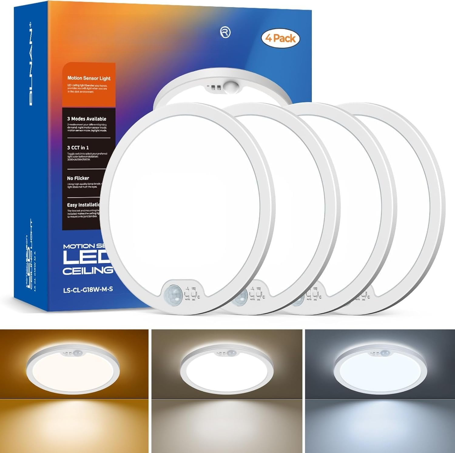 Motion Sensor Ceiling Light Wired, 8.7 Inch 3000K 4000K 5000K ...