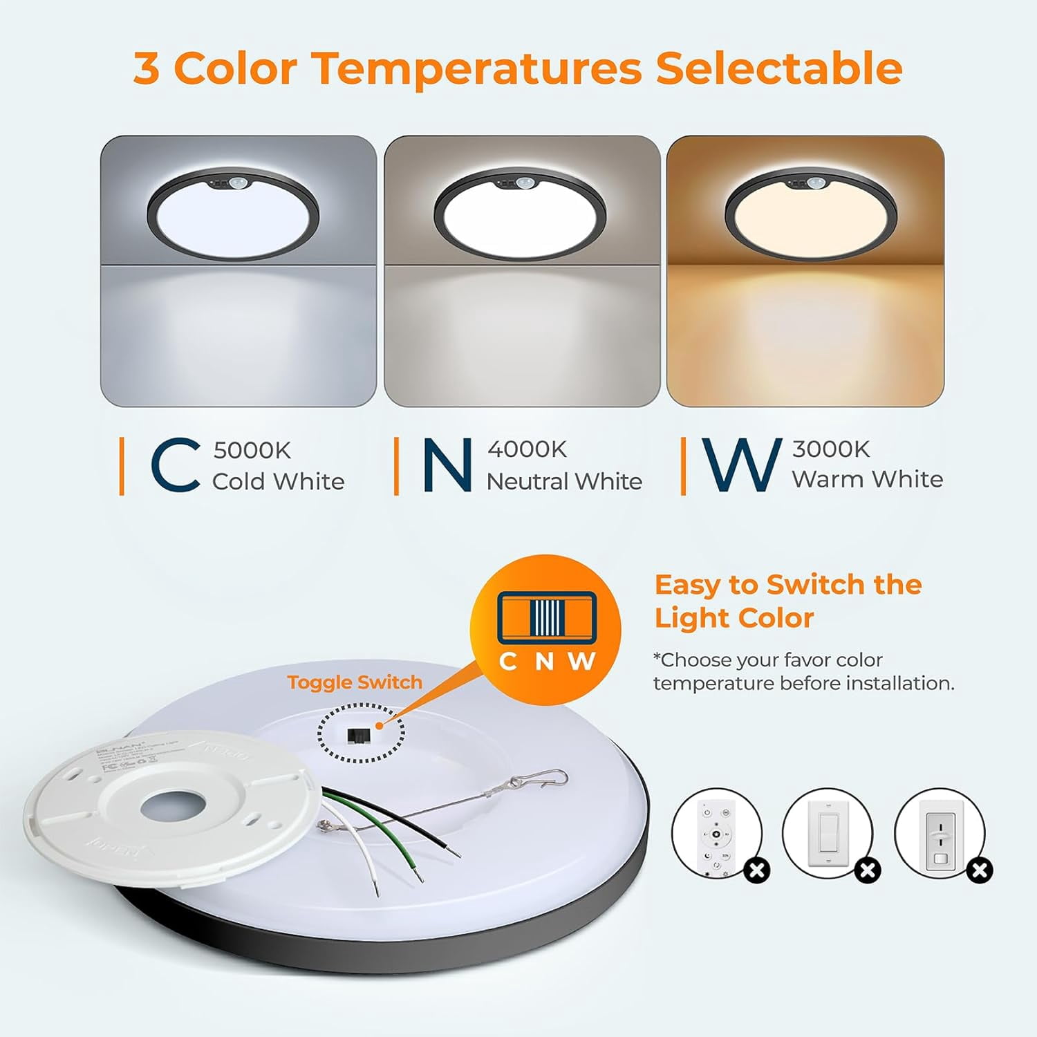 Motion Sensor Ceiling Light Wired, 8.7 Inch 3000K 4000K 5000K ...