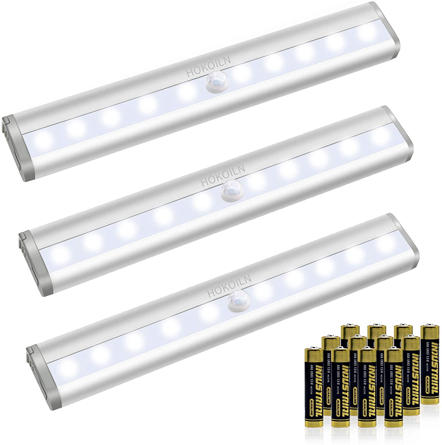 3-Pack Wireless Motion Sensor Lights, 10 LED Closet/Stair Lights with ...