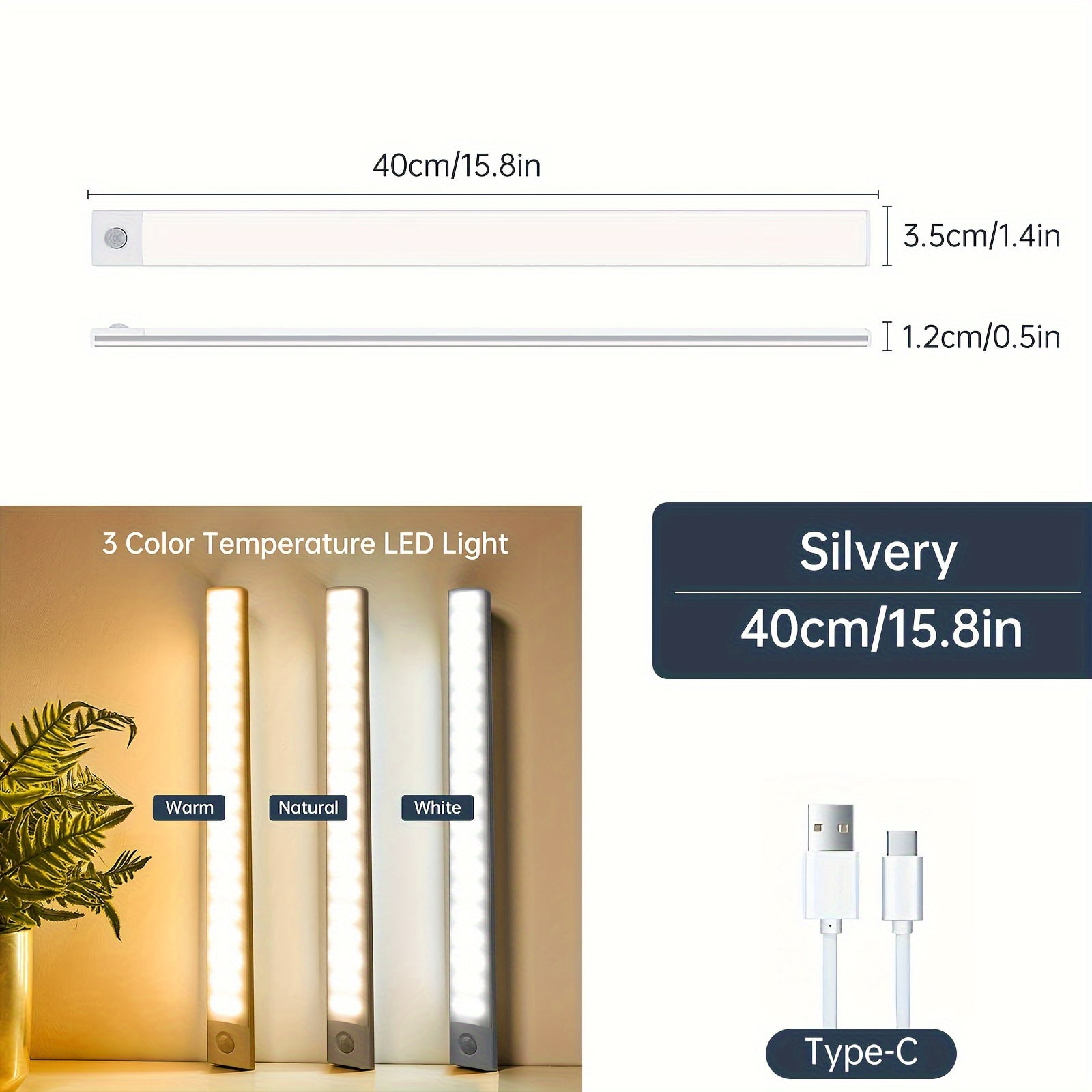 Motion Sensor LED Under Cabinet Light, Dimmable Closet Light 3 Color Temperatures, Magnetic USB ...