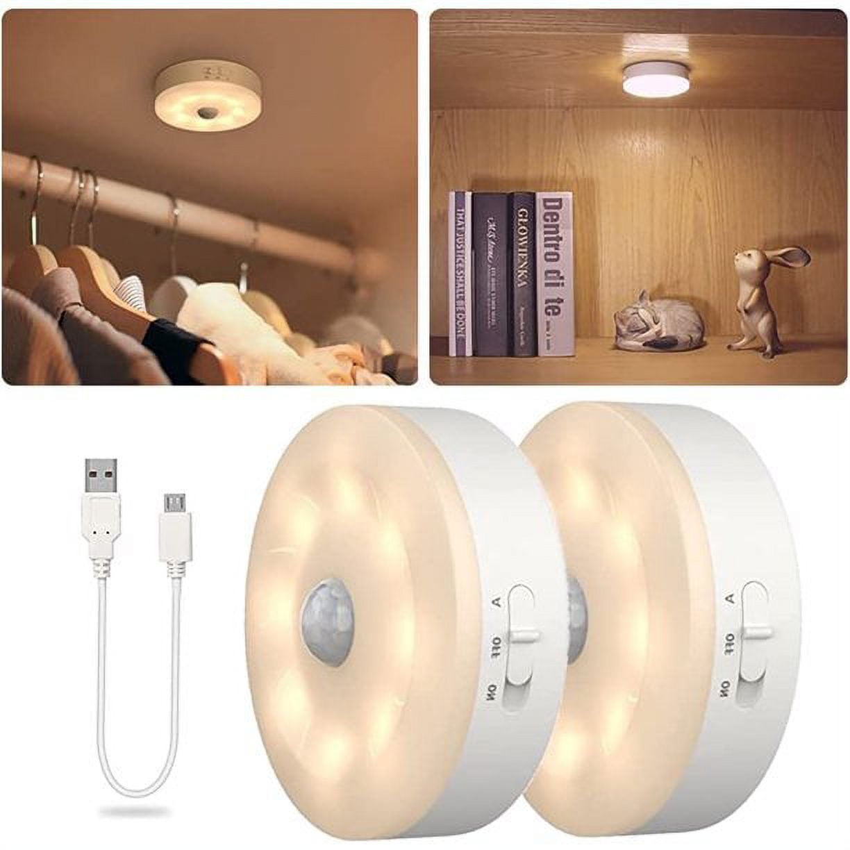 Motion Sensor LED Light Night Lights, USB Rechargeable Stick on ...