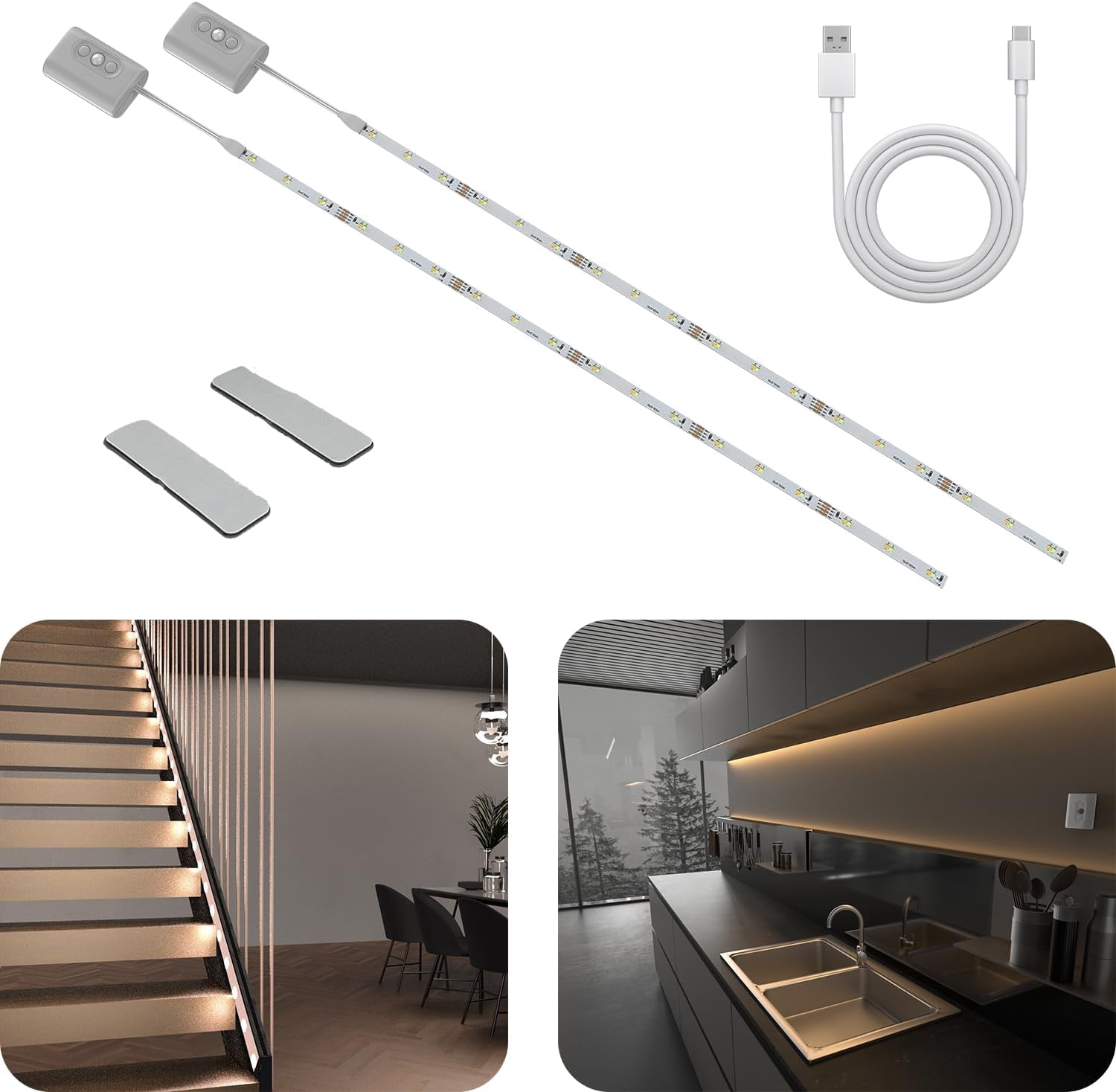 Motion Sensor LED Light Strip, Battery Powered Under Cabinet Lighting ...