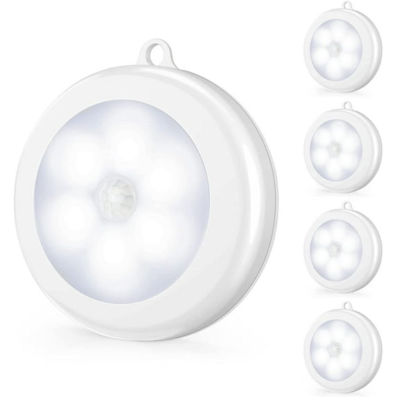 Motion Sensor LED Night Light 4-Pack Cordless Battery Powered Stick-On ...