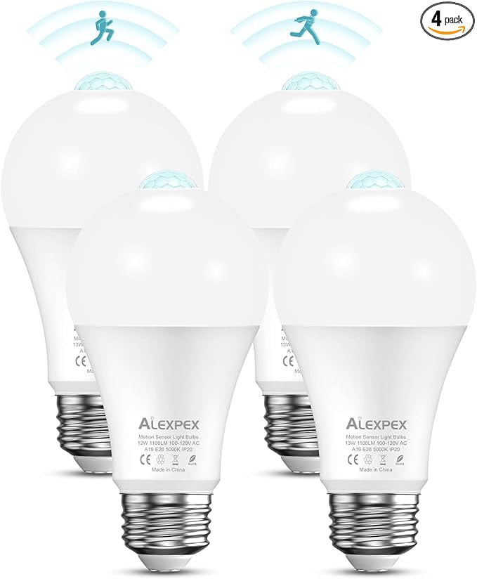 Motion Sensor Light Bulbs, 13W(100W Equivalent) 1100lm Motion Activated ...