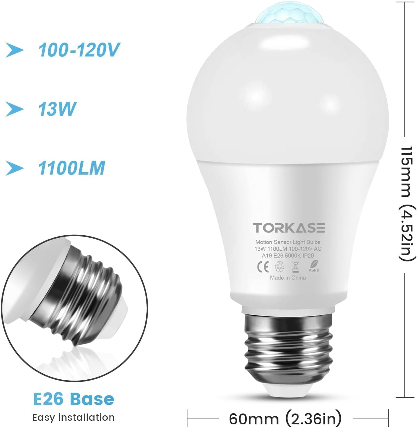 Motion Sensor Light Bulbs, 13W (100Watt Equivalent), Motion Activated ...