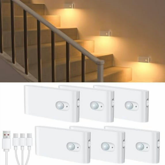 Motion Sensor Night Light, Rechargeable Stair Lights Indoor, Warm White ...