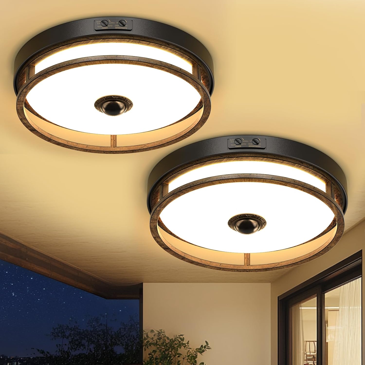 Motion Sensor Outdoor Ceiling Light, 2 Pack Outdoor Flush Mount LED ...