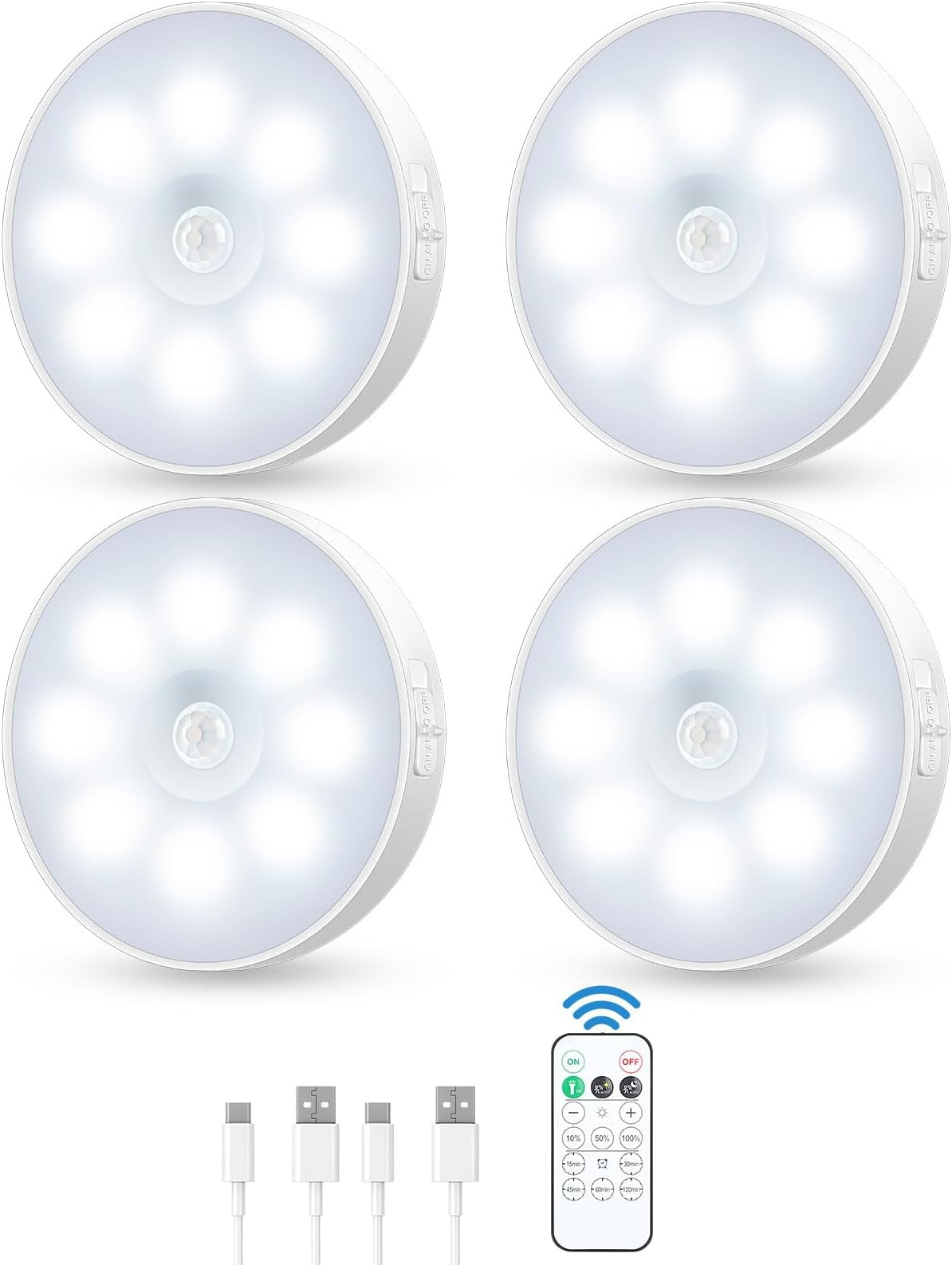 Motion Sensor Puck Light with Remote, Dimmable Under Cabinet Lights ...