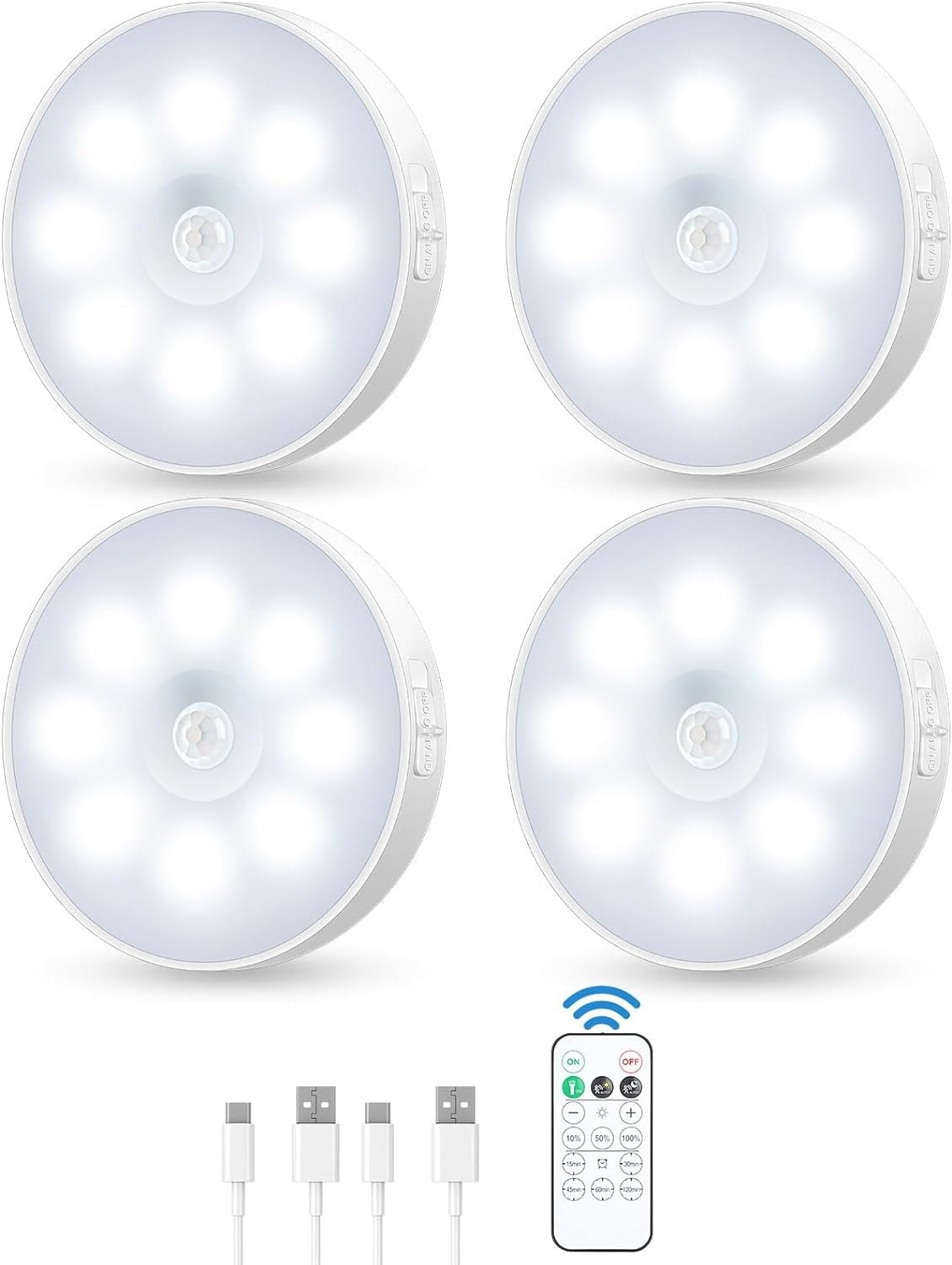 Motion Sensor Puck Light with Remote, Wireless Dimmable Under Cabinet ...