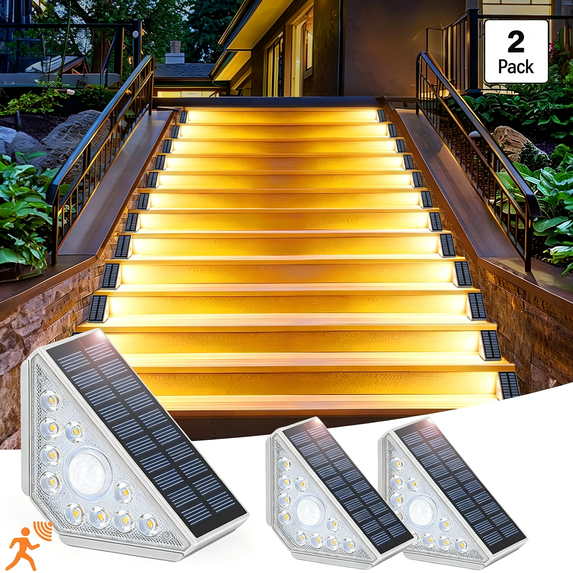 Motion Sensor Solar Stair Lights Outdoor,2-Pack Super Bright LED Solar ...
