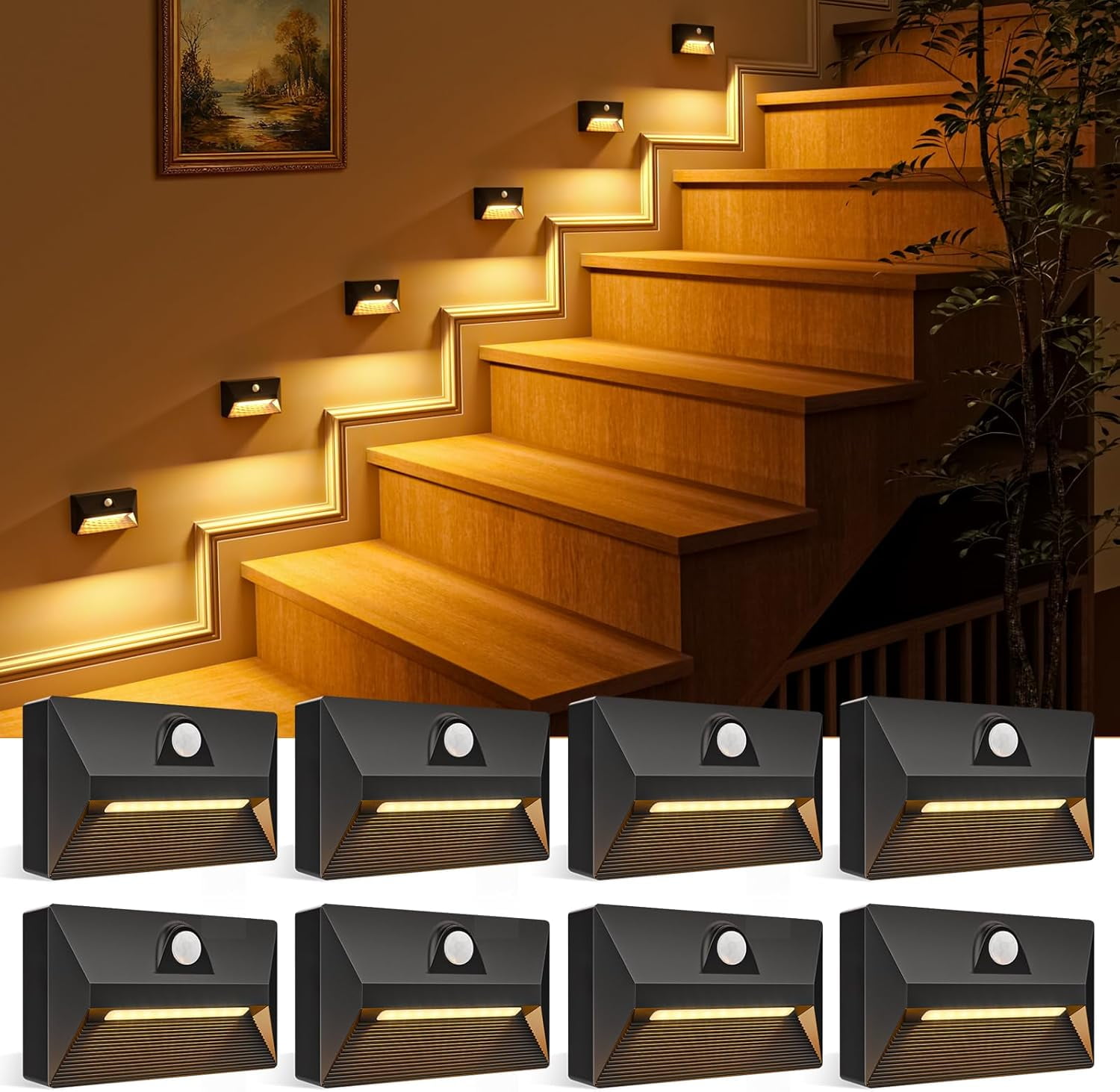 Motion Sensor Stair Light 8 , Night Lights 3 Modes & 3 Color ...