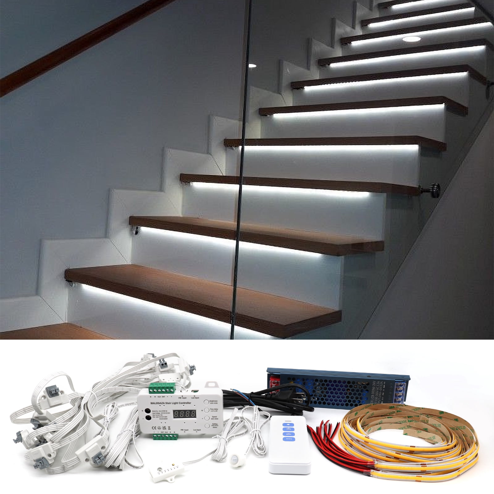 Motion Sensor Stair Light for Indoor, 47.2"Long Cuttable LED Strip ...