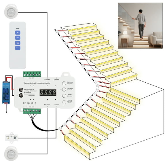 Intelligent Motion Sensor Stair Light System 20-Step Cold White 6000K ...