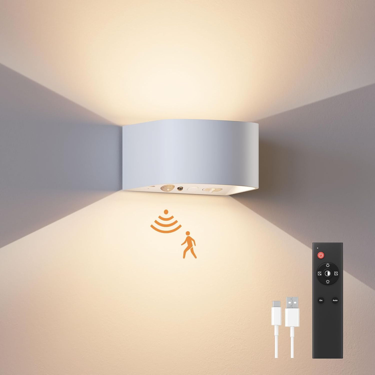 Motion Sensor Wall Light with Remote Control 3 Colors Wireless Wall ...