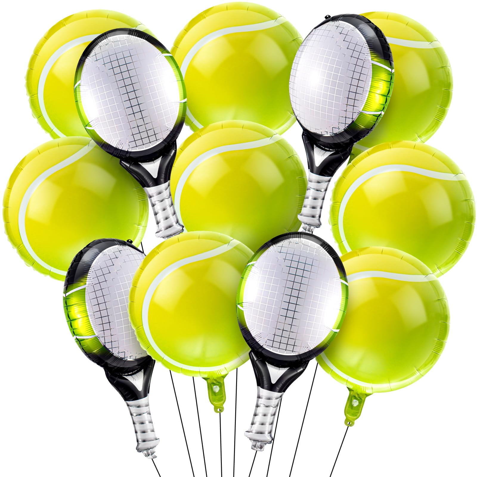 Motionchic 12 Pieces Tennis Party Balloons Green, Foil Tennis Racket ...