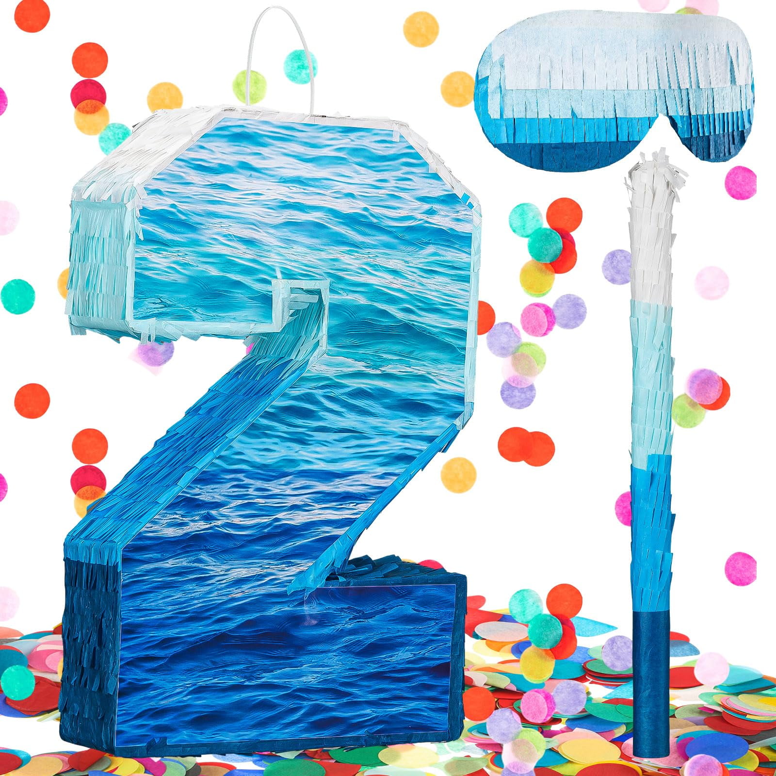 Motionchic Number 2 Piñata Large Gradient Blue Piñata Stick Blindfold ...