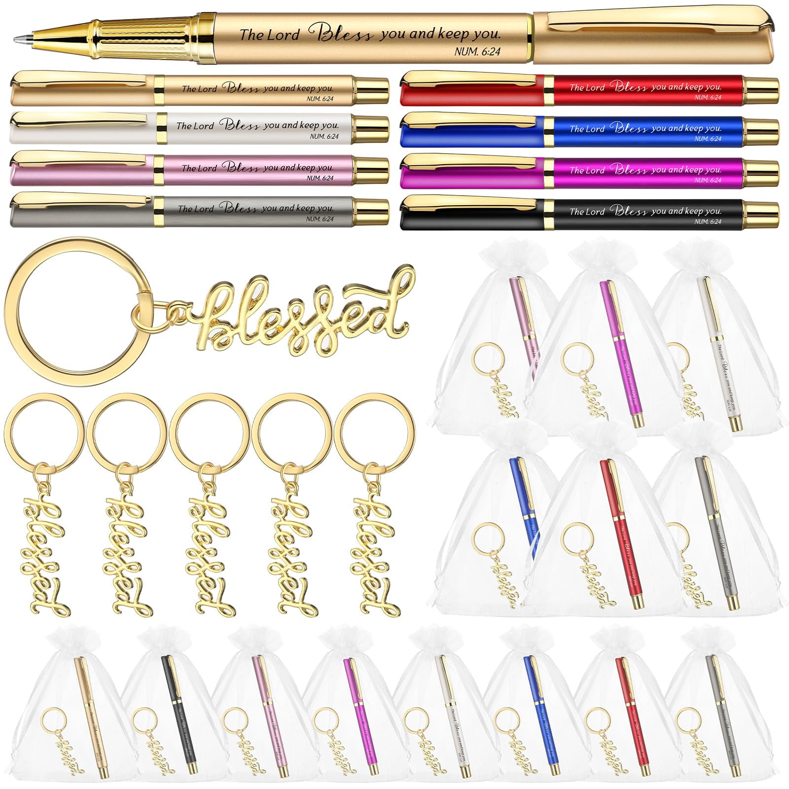 Motipuns 24 Sets Christian IFF17 Gifts Bulk for Women Men Bible Verse Pens Blessed Keychains ...