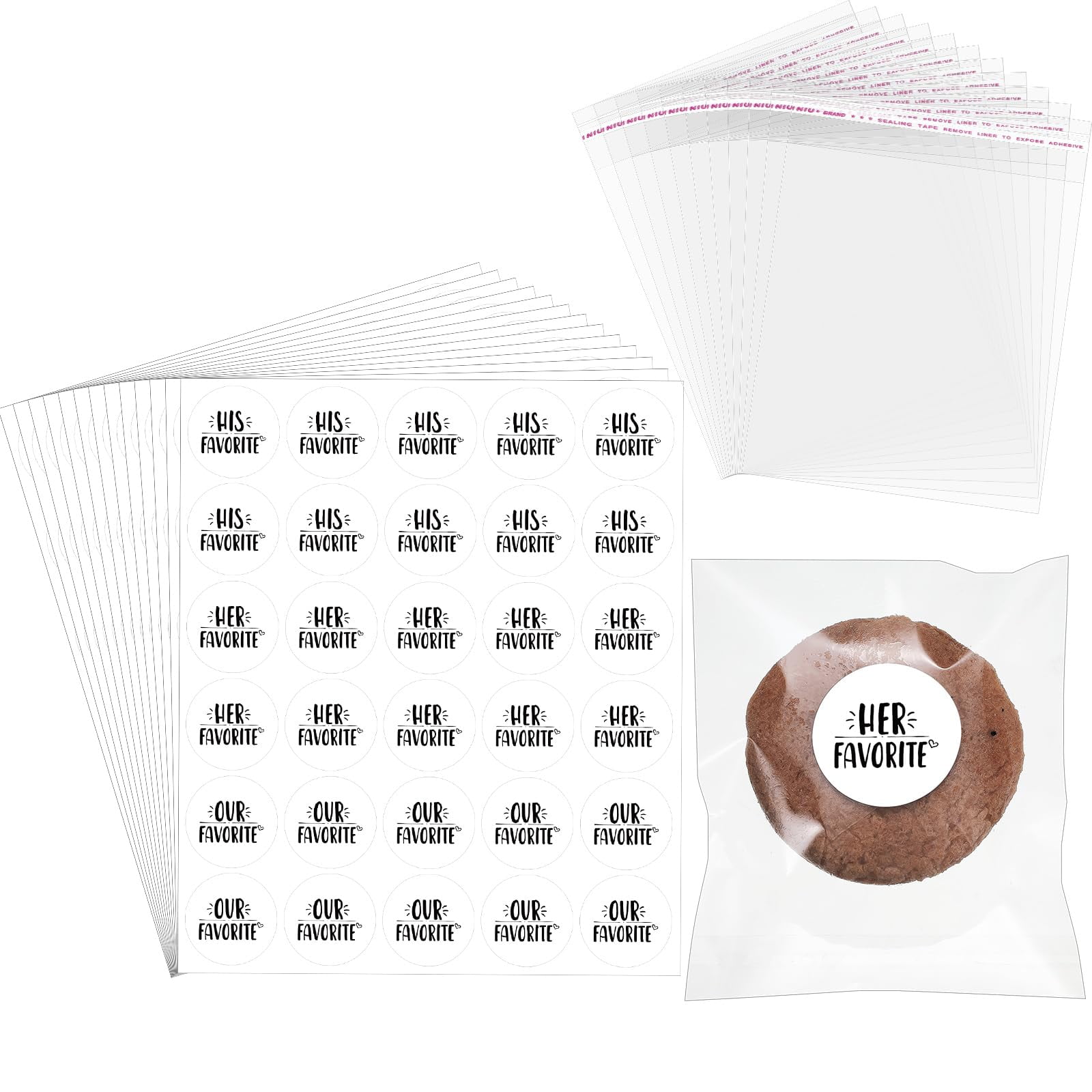 Motipuns 360 Pcs Our His Her Favorite Stickers Cookie Bags,5 x 6 Inches ...