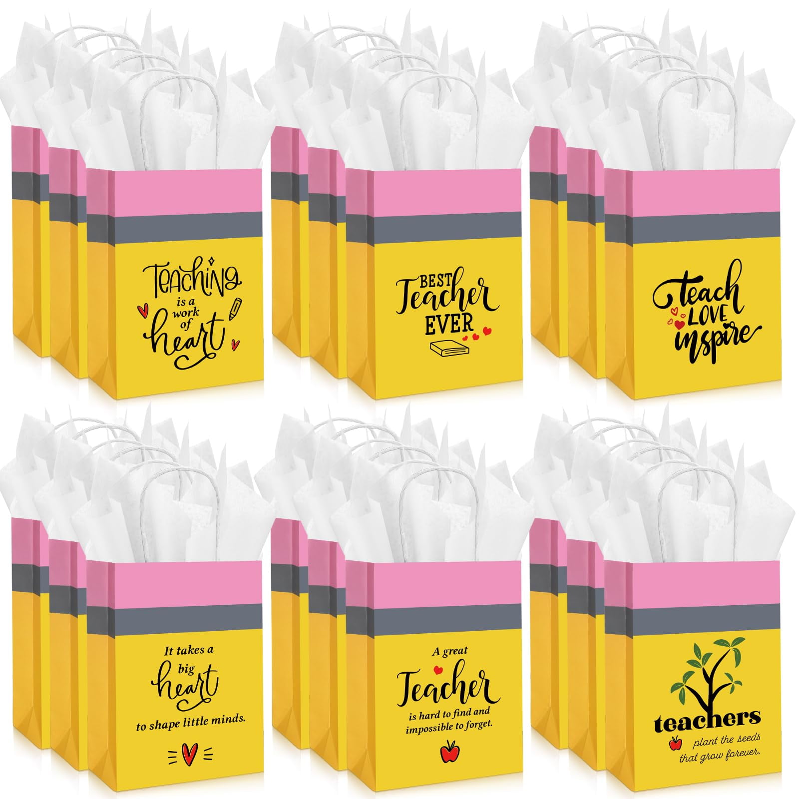 Motipuns 48 Sets Teacher Appreciation Week Gift Bags with Tissue Paper ...