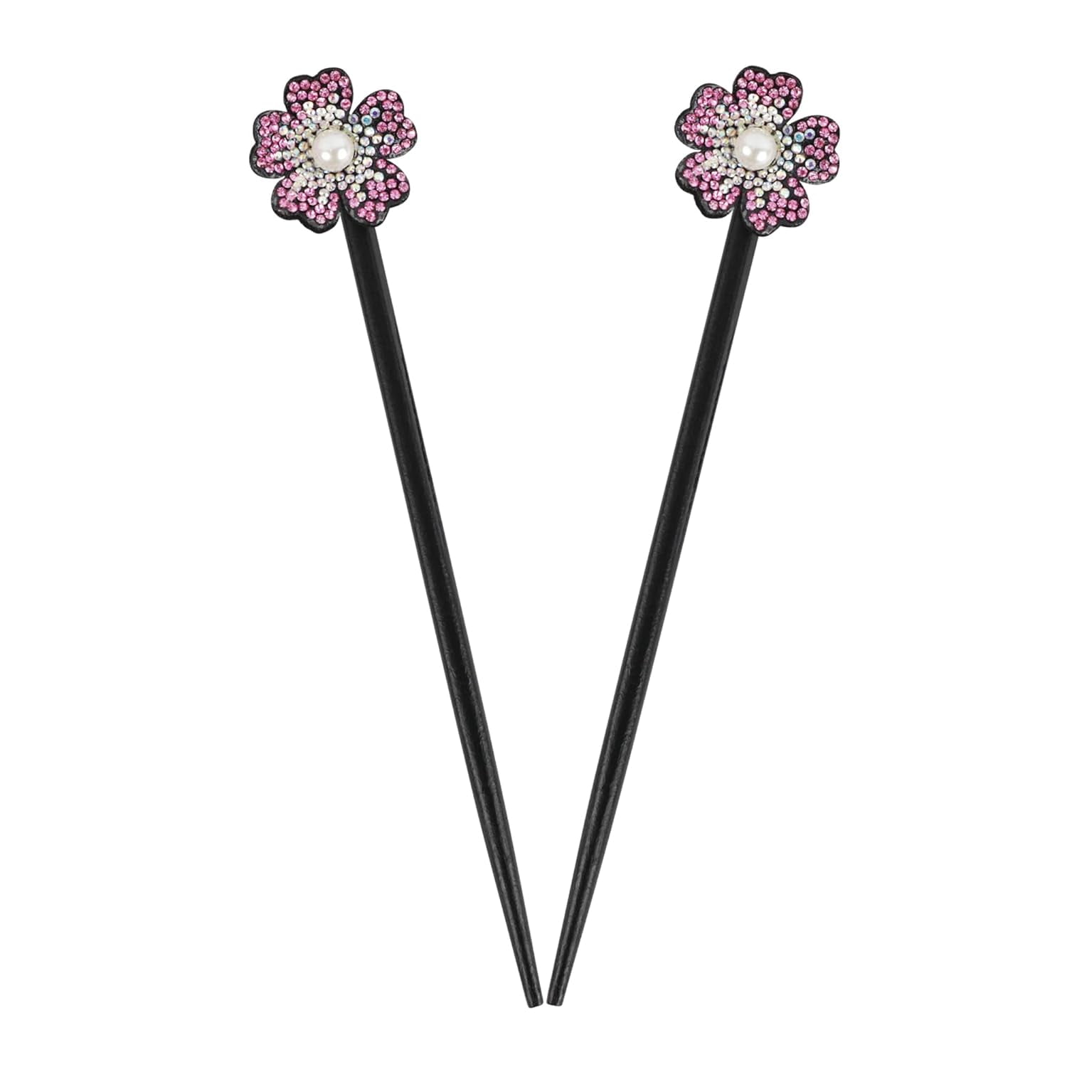 Motique Accessories Black Wooden Hair Sticks with Rhinestone Flowers, 2 ...