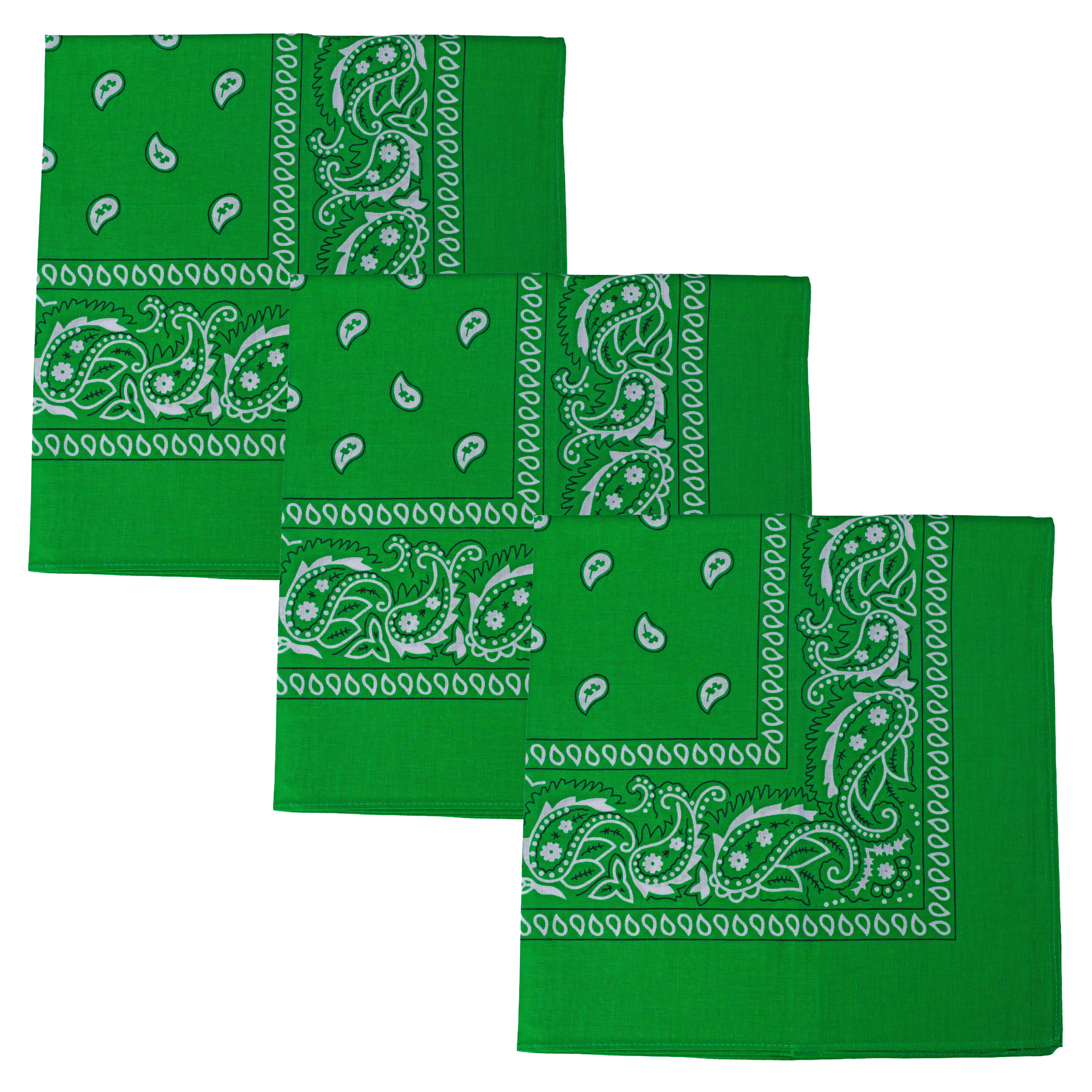 Motique Accessories Set of 3 Paisley Bandanas – 100% Cotton - Kelly ...