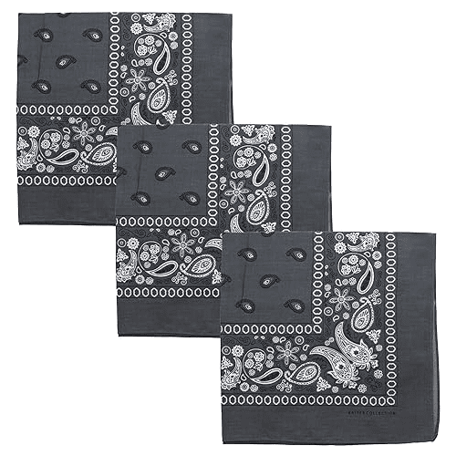 Motique Accessories Set of 3 Paisley Bandanas – 100% Cotton - Dark Grey ...