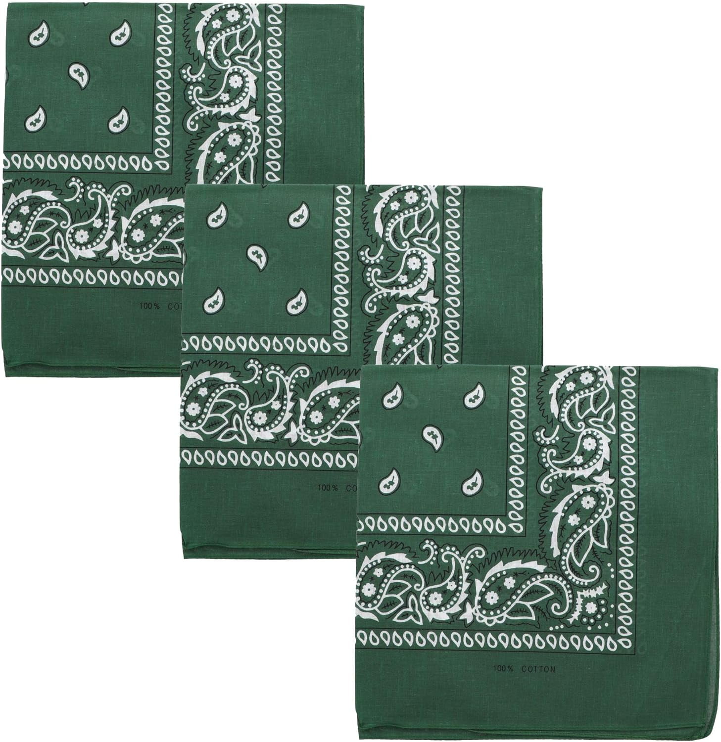 Motique Accessories Set of 3 Paisley Bandanas – 100% Cotton - Hunter ...