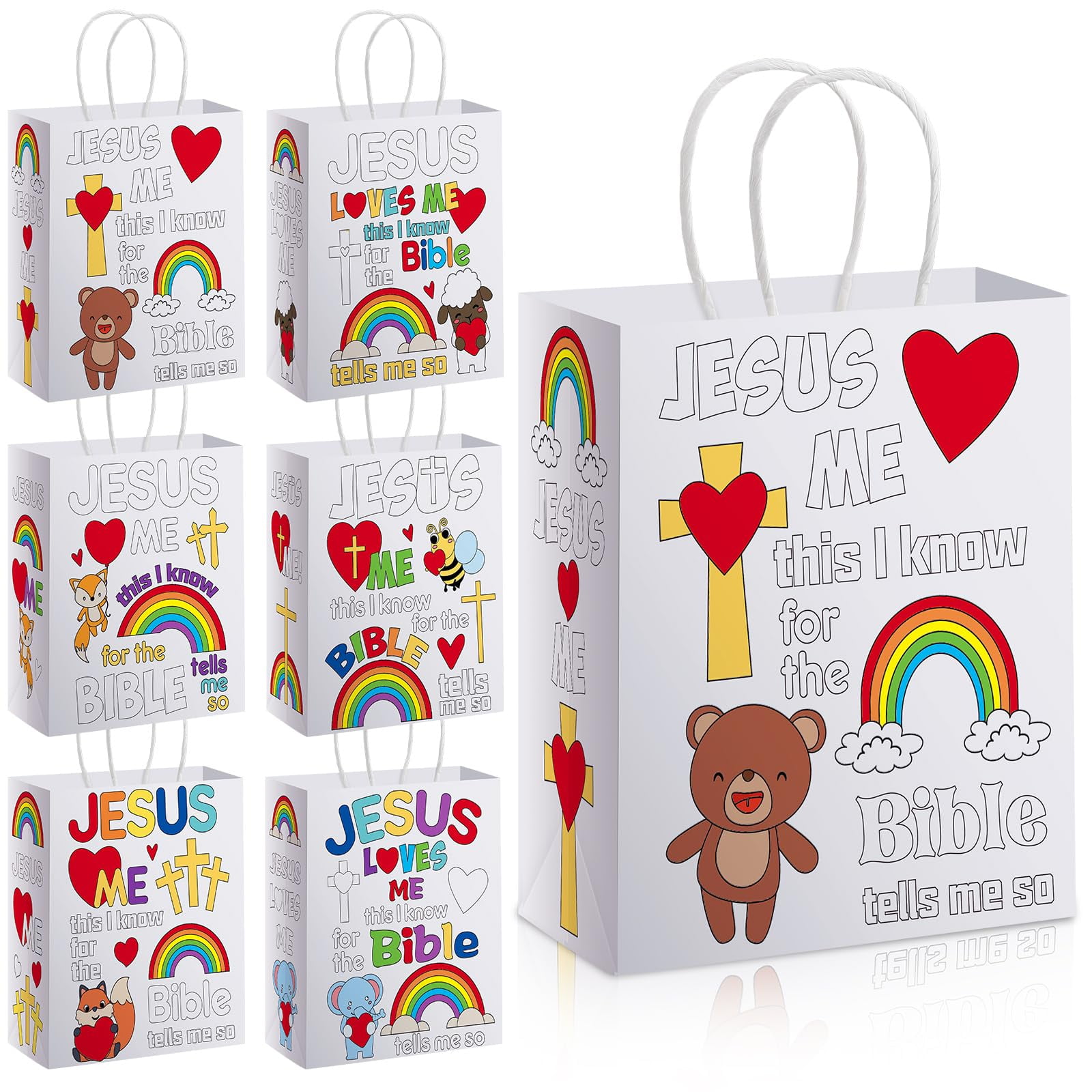 Motiskyy 24 Pcs Christian TSF6 Coloring Bags Color Your Own Jesus Loves Me Paper Bags Religious ...
